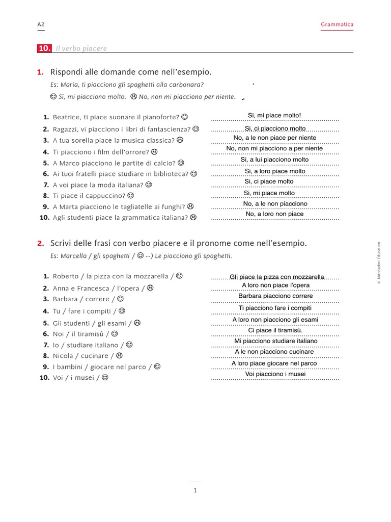 Mi Piace Piacciono Es | PDF