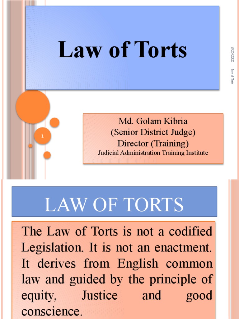 Law of Torts: Md. Golam Kibria (Senior District Judge) Director ...