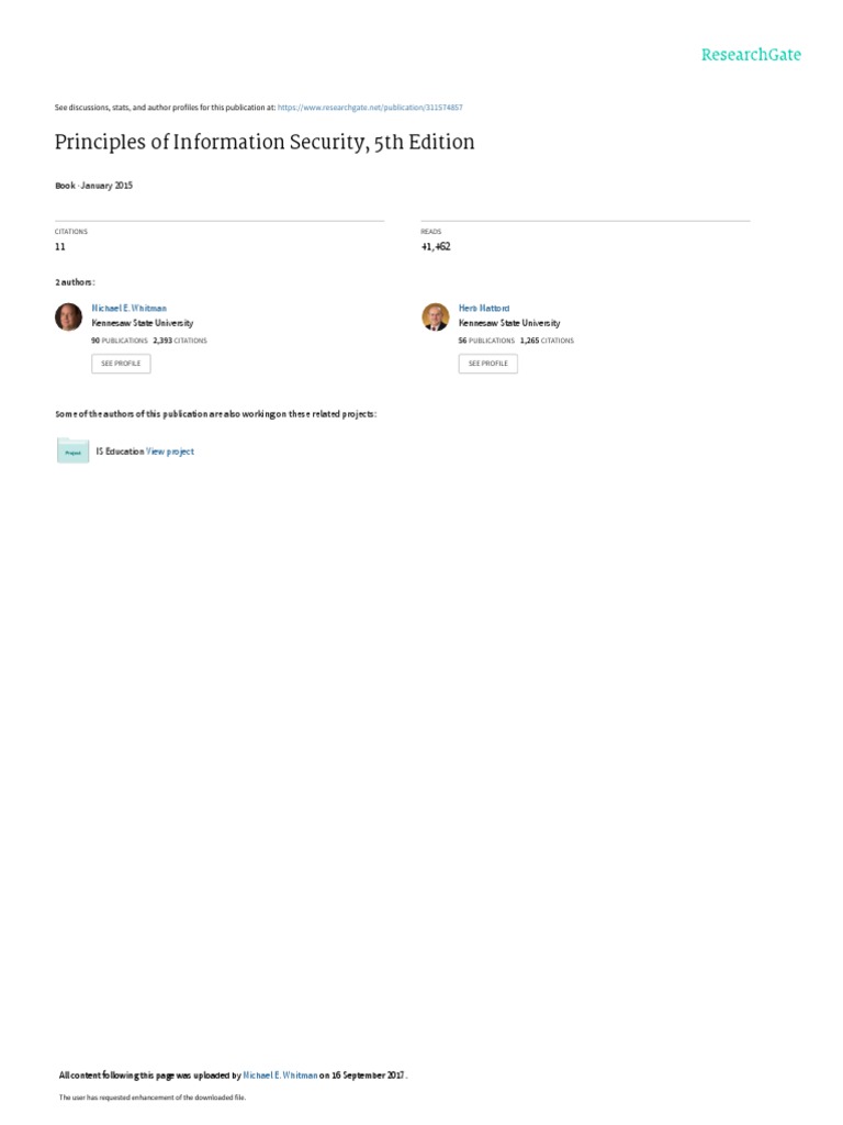 Principles of Information Security, 5th Edition: January 2015 | PDF ...