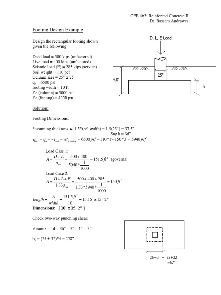 Footing Design Example: D L A FT Q | PDF | Economic Sectors ...