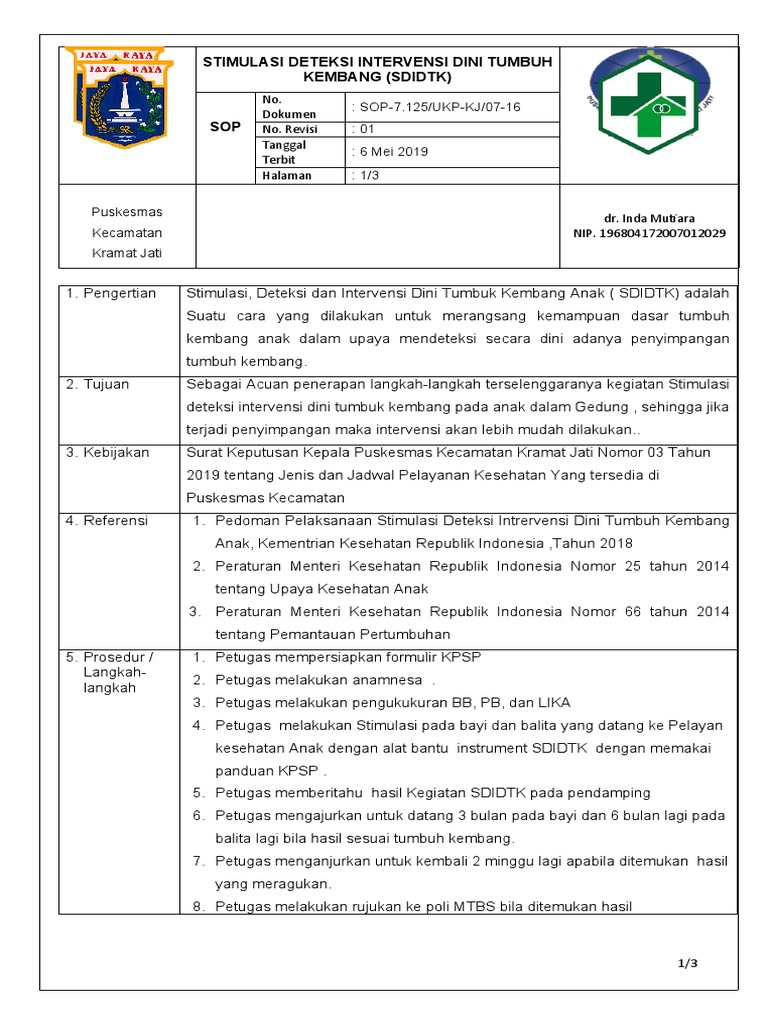 Sop Sdidtk 2019 Revisi | PDF