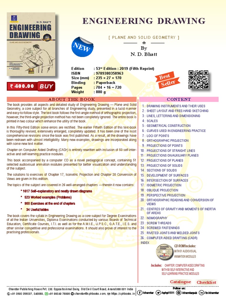 Engineering Drawing: by N. D. Bhatt | PDF | Screw | Perspective (Graphical)