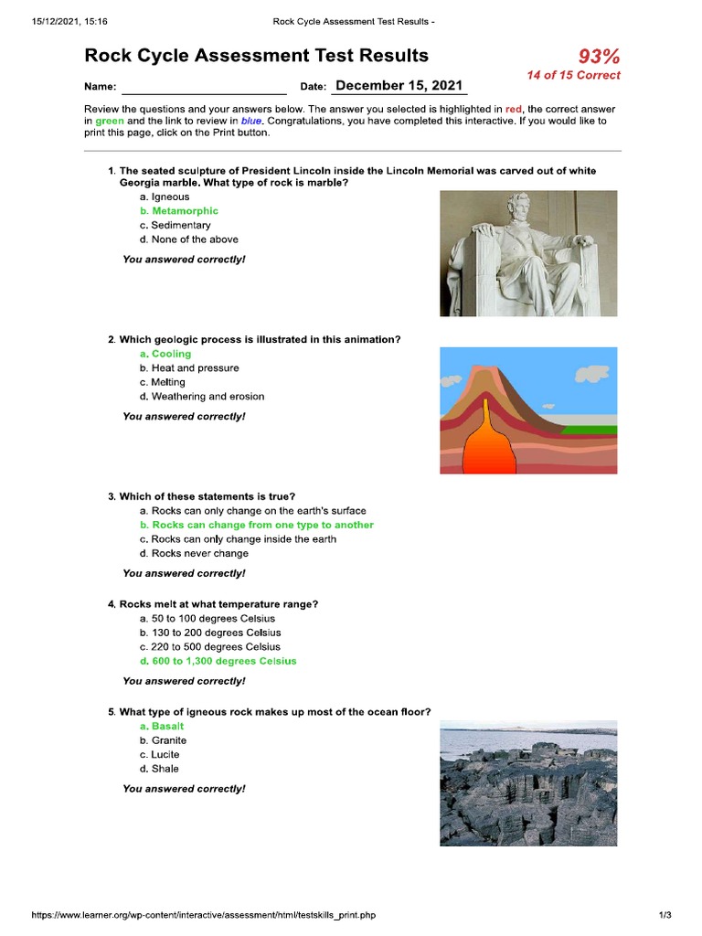 Rock Cycle Quiz | PDF