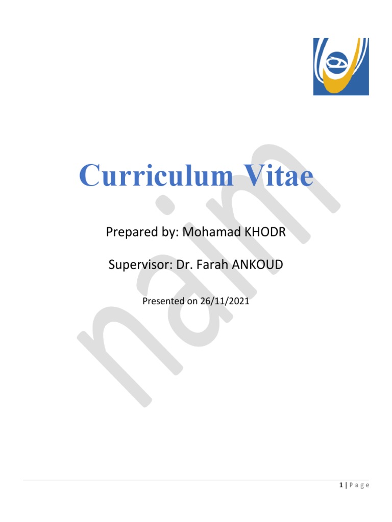 Curriculum Vitae: Prepared By: Mohamad KHODR Supervisor: Dr. Farah ANKOUD | PDF | World Wide Web ...
