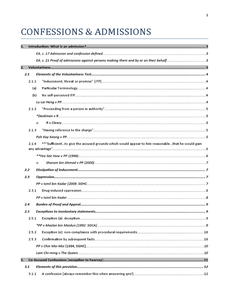 Confessions & admissions guide | PDF | Confession (Law) | Hearsay