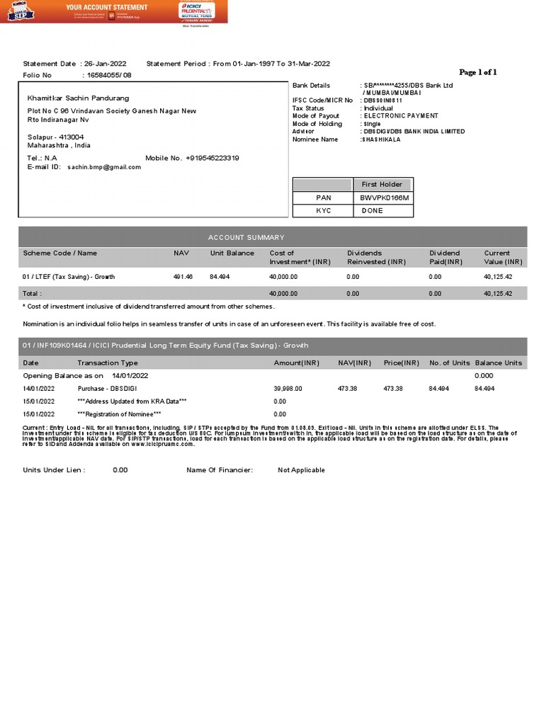 Statement Summary with Account and Investment Details | PDF | Dividend ...