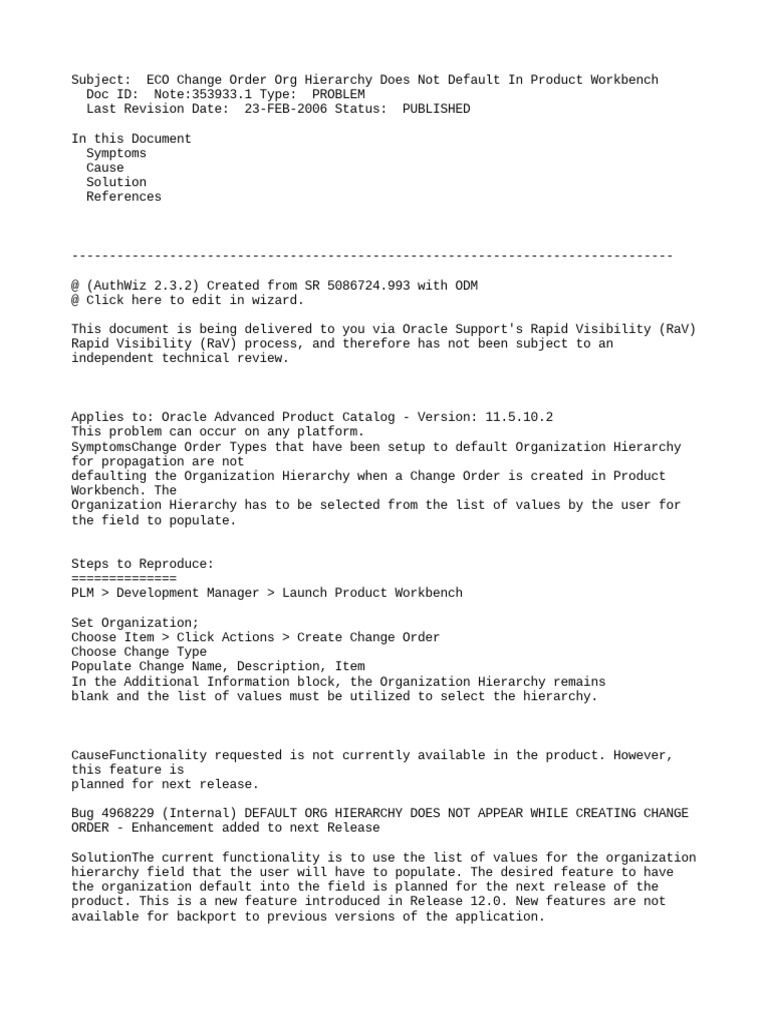 ECO Change Order Org Hierarchy | PDF