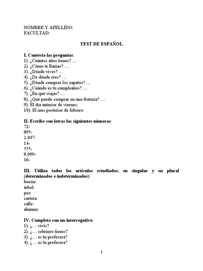 Prueba de Español | PDF