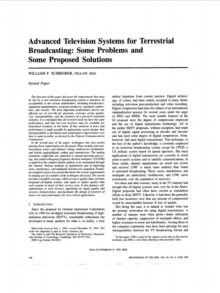 Advanced Television Systems For Terrestrial Broadcasting: Some Problems ...