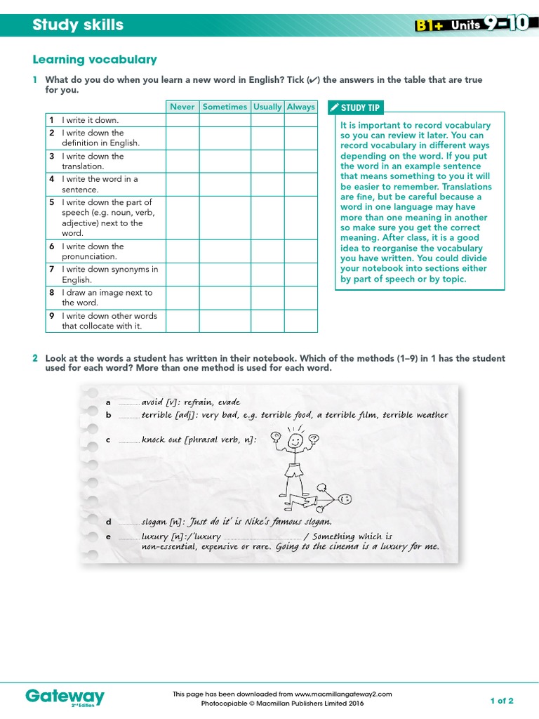 B1+ UNITS 9 and 10 Study Skills | PDF | Vocabulary | English Language