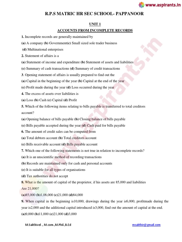 12th Accountancy Book Back One Marks Study Materials English Medium ...