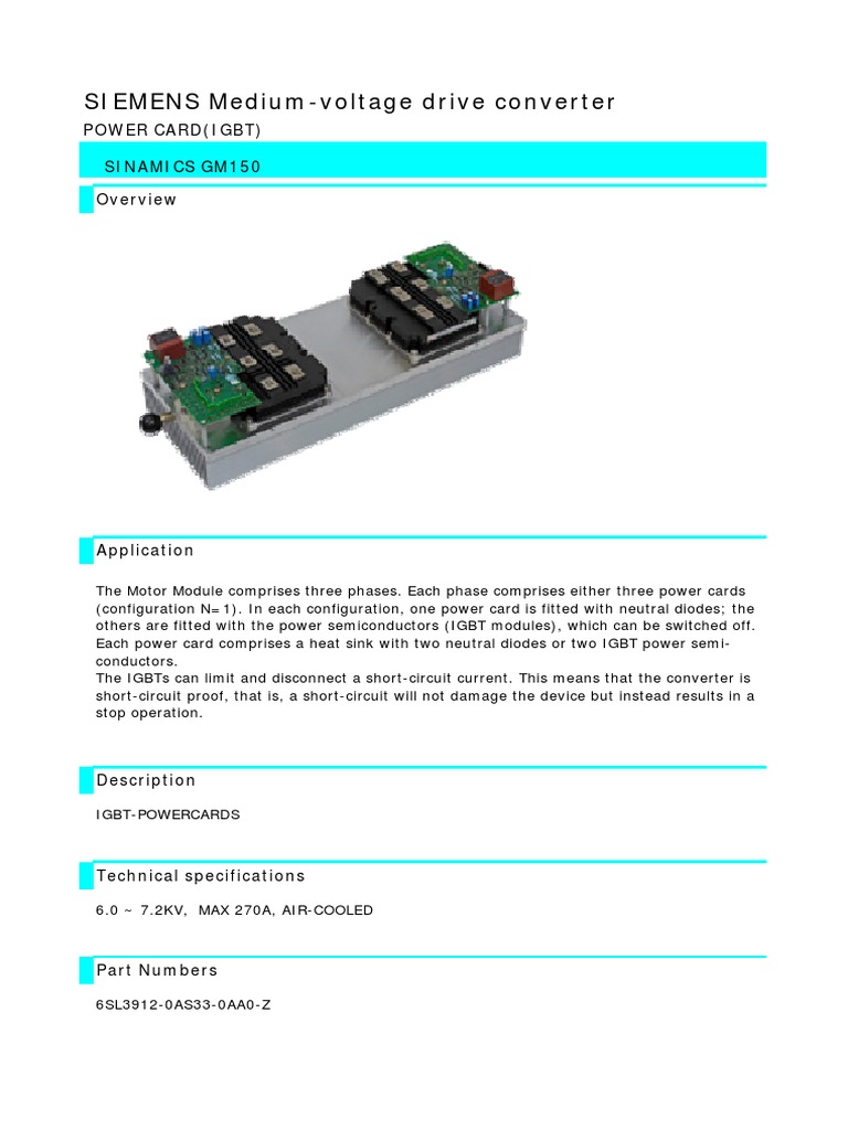SIEMENS Medium-Voltage Drive Converter: Power Card (Igbt) Sinamics Gm150 | PDF | Technology ...