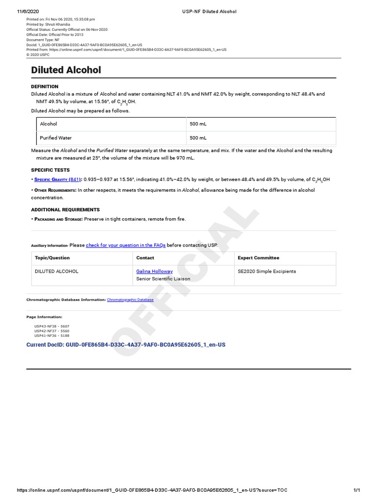USP-NF Diluted Alcohol | PDF | Physical Sciences | Chemistry