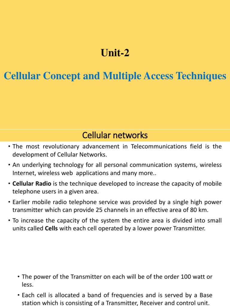 Unit-2: Cellular Concept and Multiple Access Techniques | PDF | Cellular Network | Channel ...