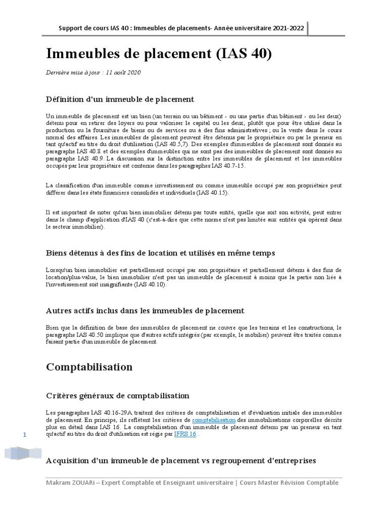 IAS 40 : Immeubles de Placement | PDF | Normes internationales d ...