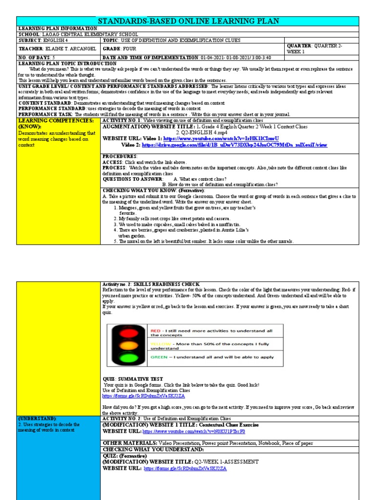 Lesson-Exemplar in English 4-Week 1-Q2 | PDF | Learning | Educational ...