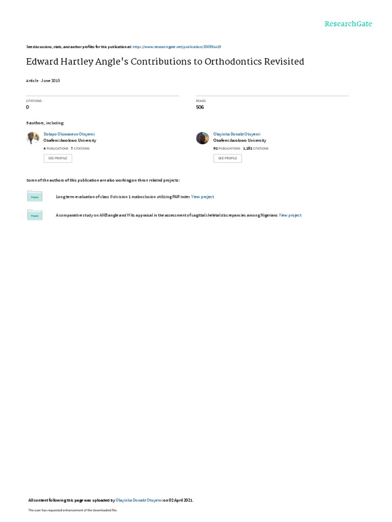 Edward Hartley Angle's Contributions To Orthodontics Revisited | PDF ...