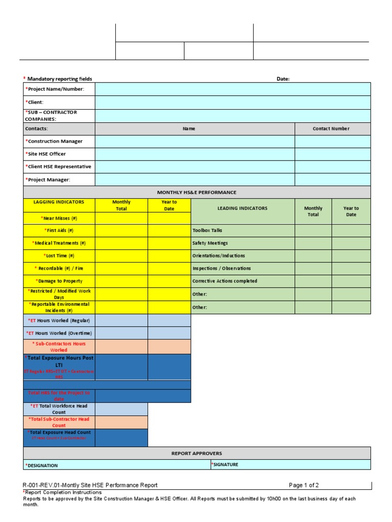 Mandatory Reporting Fields Date:: R-001-REV.01-Montly Site HSE ...