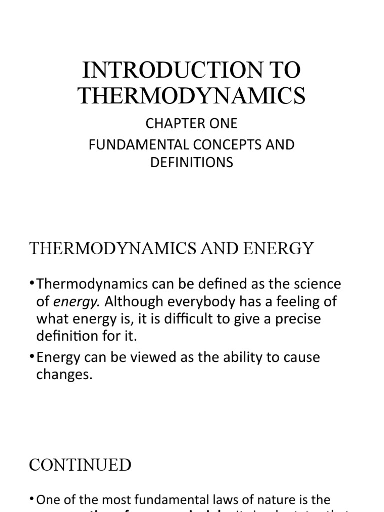 Introduction To Thermodynamics: Chapter One Fundamental Concepts and ...
