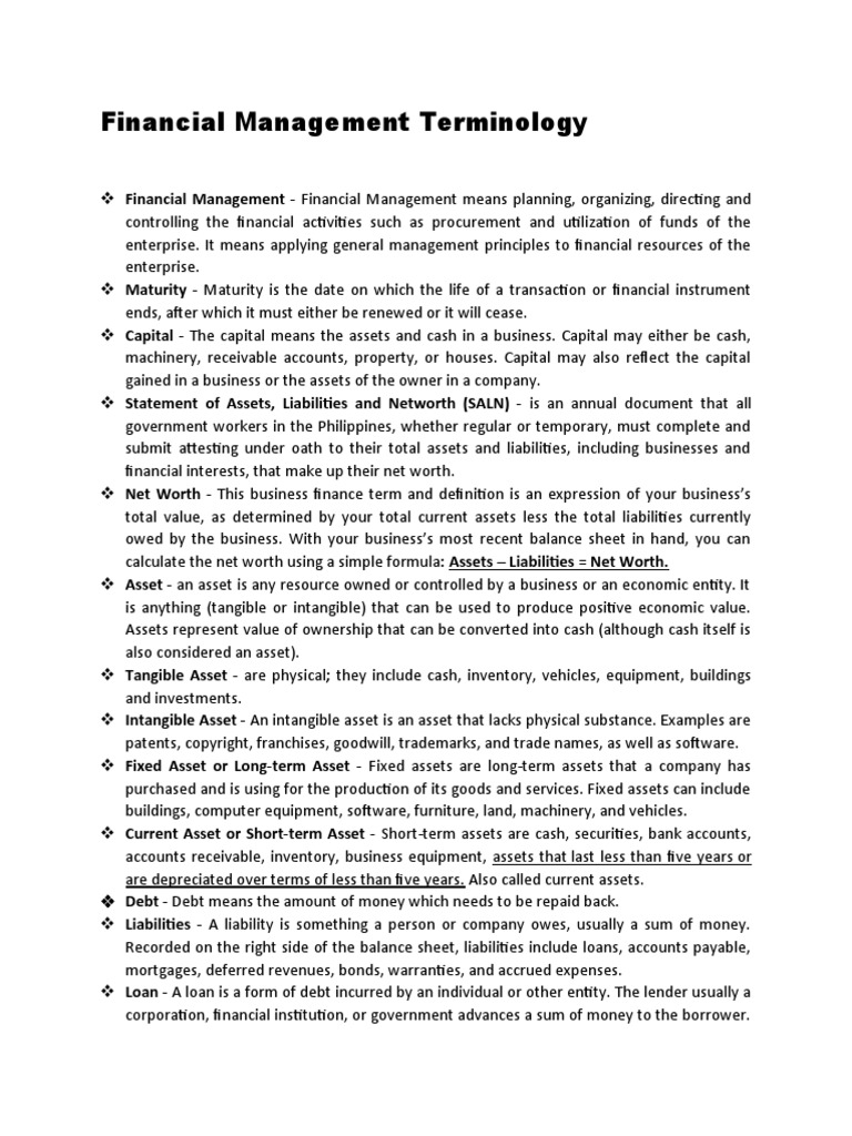 Financial Management Dictionary | PDF | Loans | Debt
