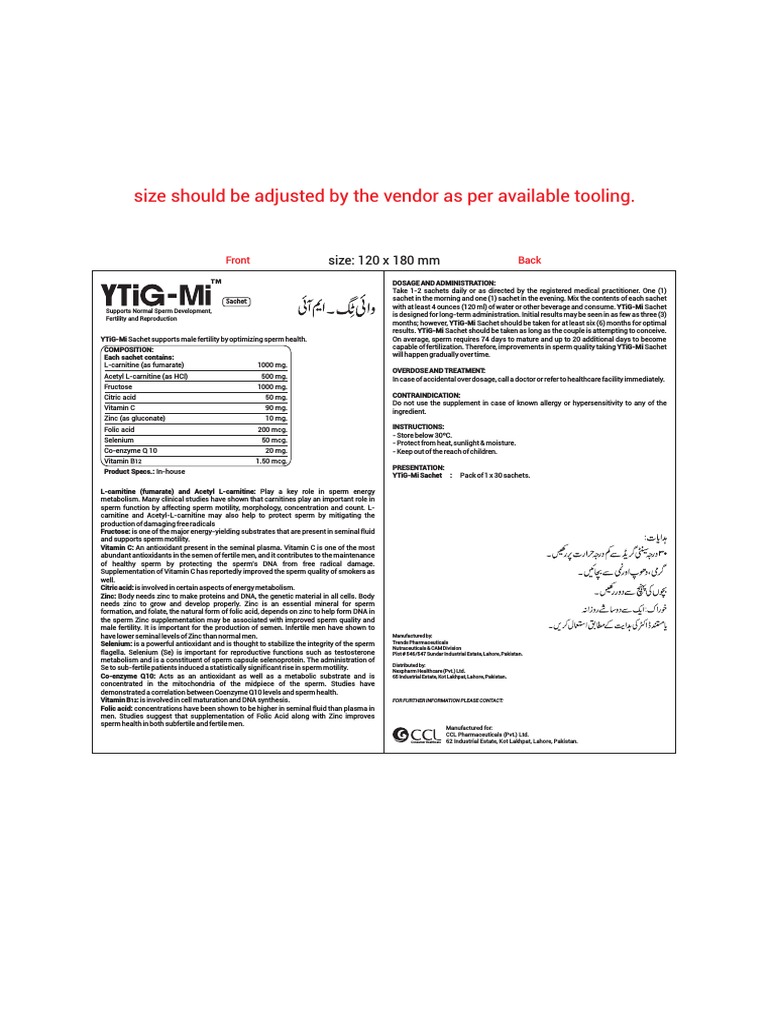 YTiG-Mi Sachet for Male Fertility Support | PDF | Sperm | Dietary ...