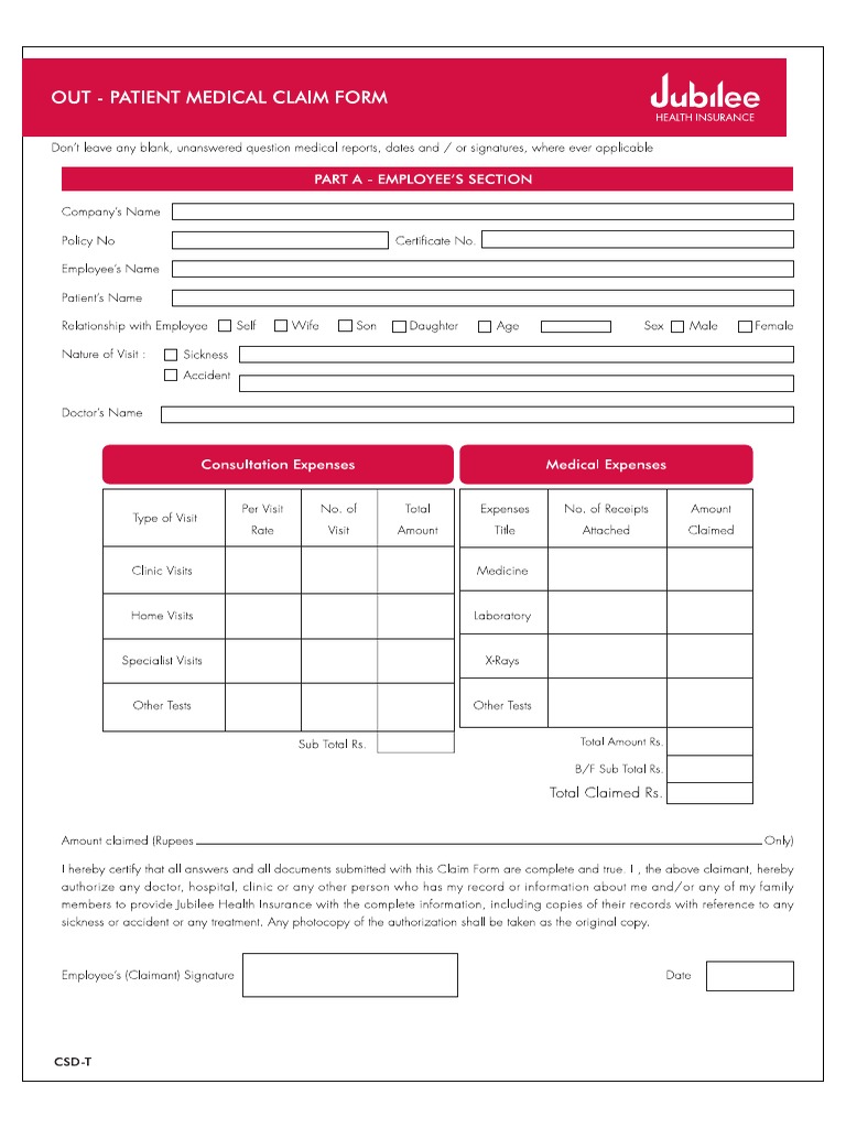 Out Patient Medical Claim Form | PDF