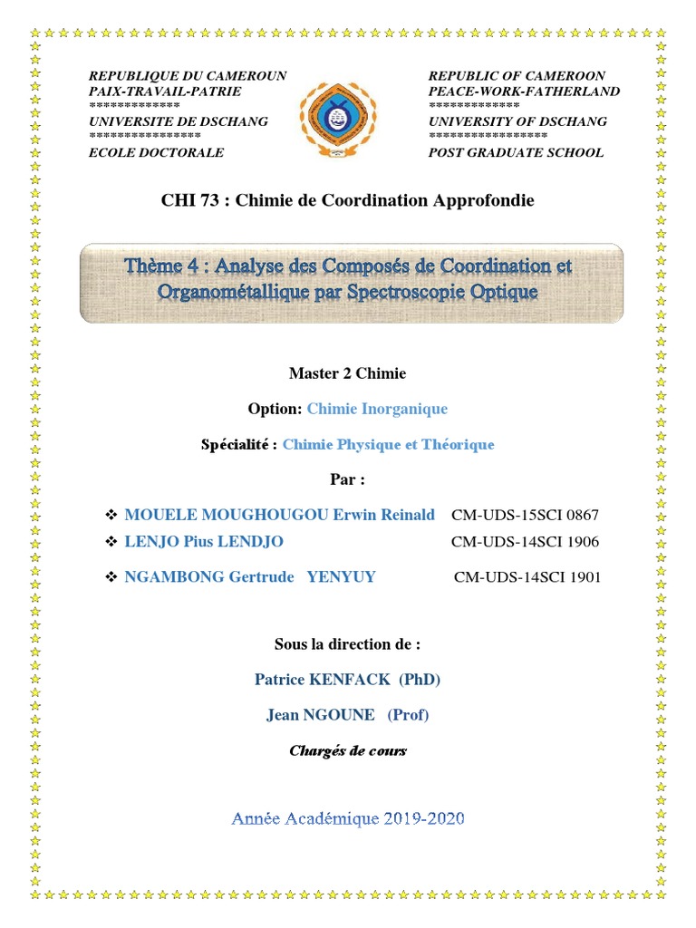 Analyse Des Composés de Coordination Et Organométallique Par ...