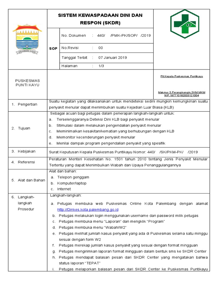 422330213-SOP-SKDR-Puskesmas-PuntiKayu 2019 | PDF