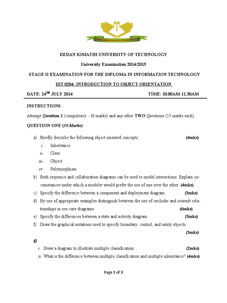 DIT 0204 Object Orientation.-priNT READY | PDF | Object Oriented Programming | Use Case