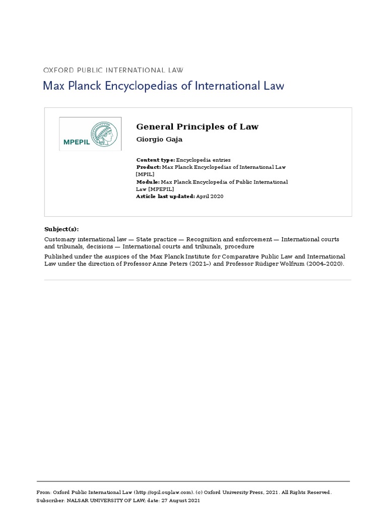 General Principles of Law: Giorgio Gaja | PDF | International Law ...