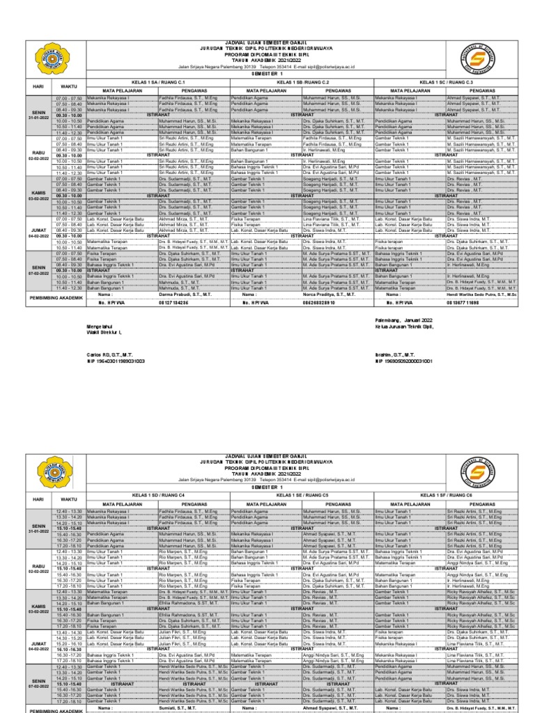 Jadwal Uas D3 Ganjil 2021-2022-1 | PDF