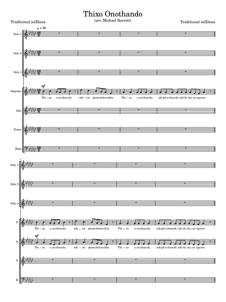 Thixo Onothando: Traditional Isixhosa (Arr. Michael Barrett) Traditional Isixhosa | PDF | Choral ...