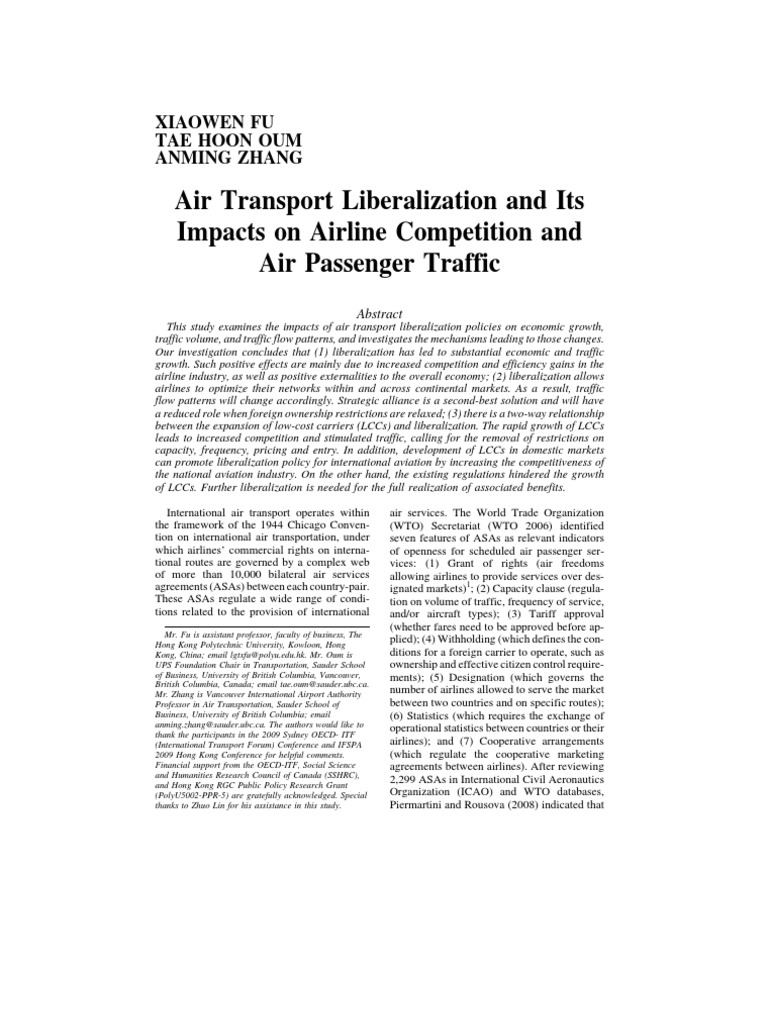 Air Transport Liberalization and Its Impacts On Airline Competition and ...