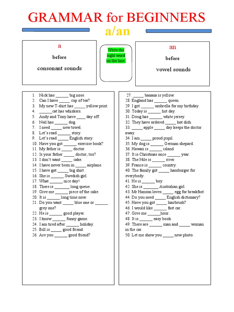 A or An Fun Activities Games | PDF | Languages | Language Families