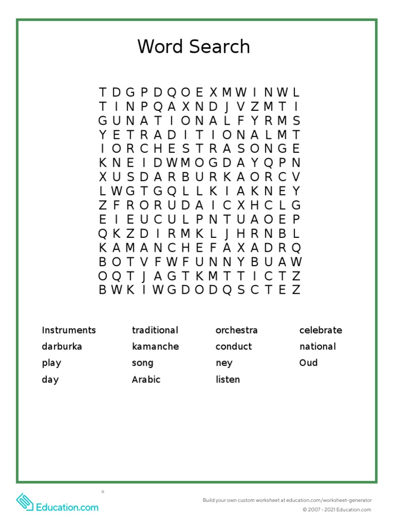 Arabic Instruments Word Search | PDF