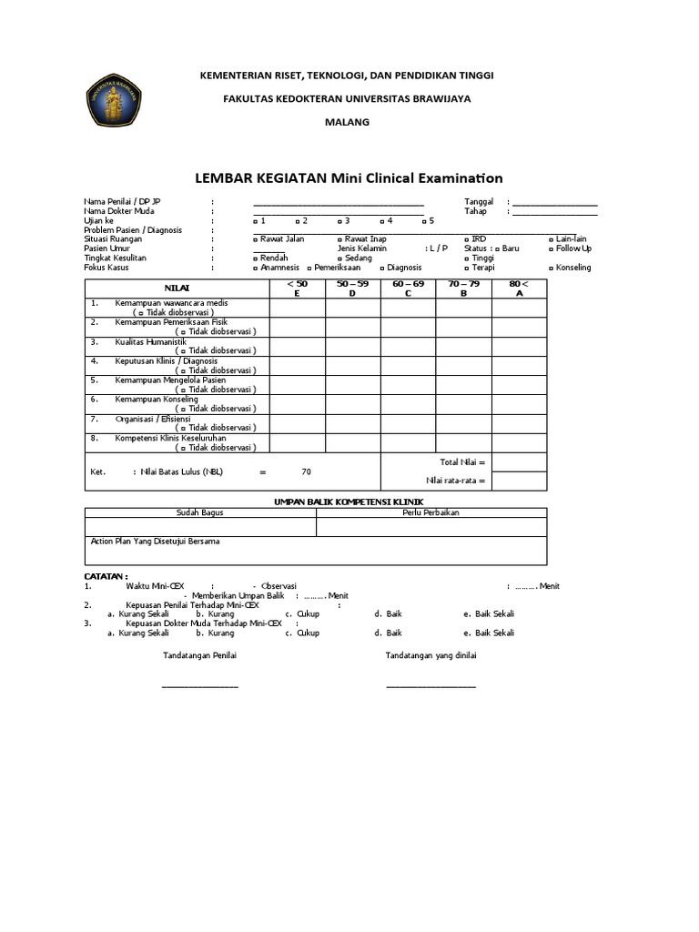 Lembar Nilai Responsi Minicex | PDF