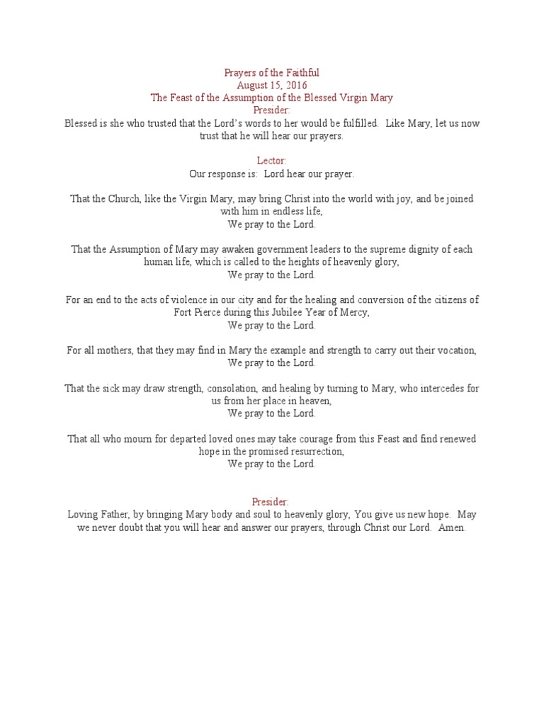 Prayers of The Faithful ASsumption | PDF | Mary, Mother Of Jesus | Prayer