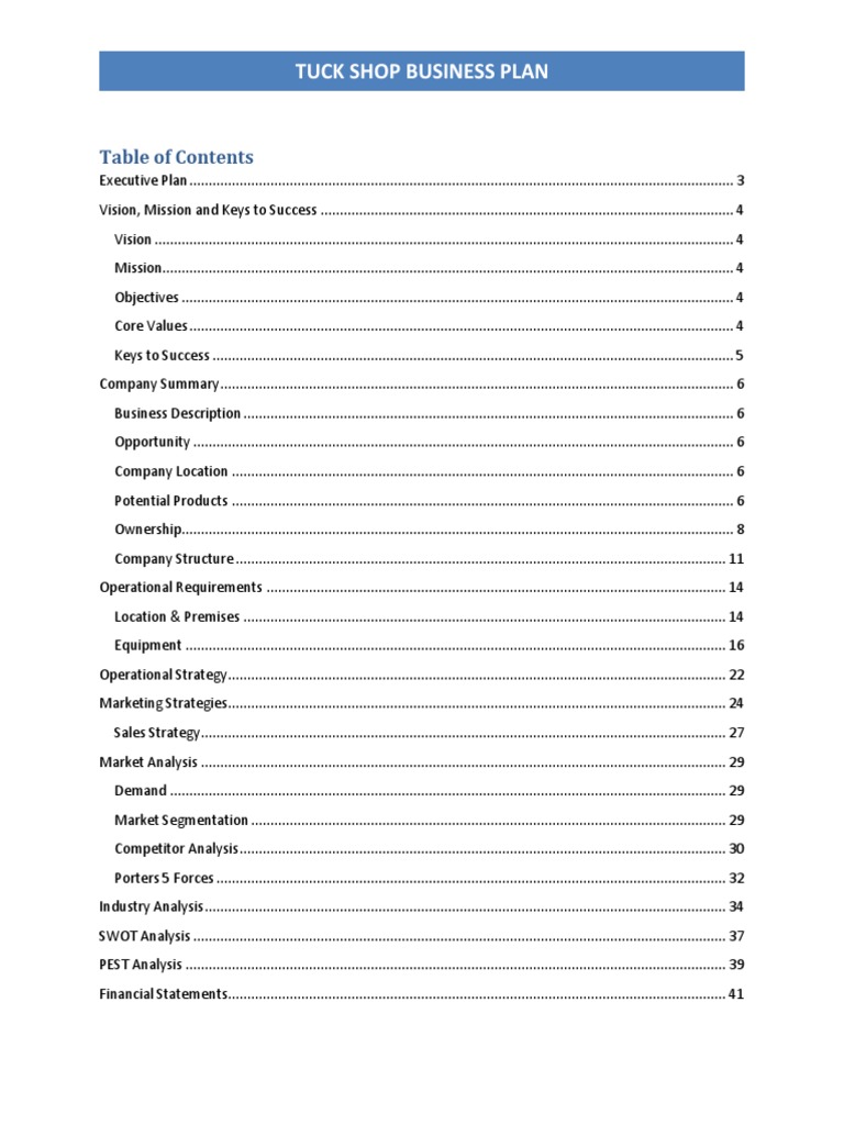 Comprehensive Tuck Shop Business Plan | PDF | Pro Forma | Balance Sheet