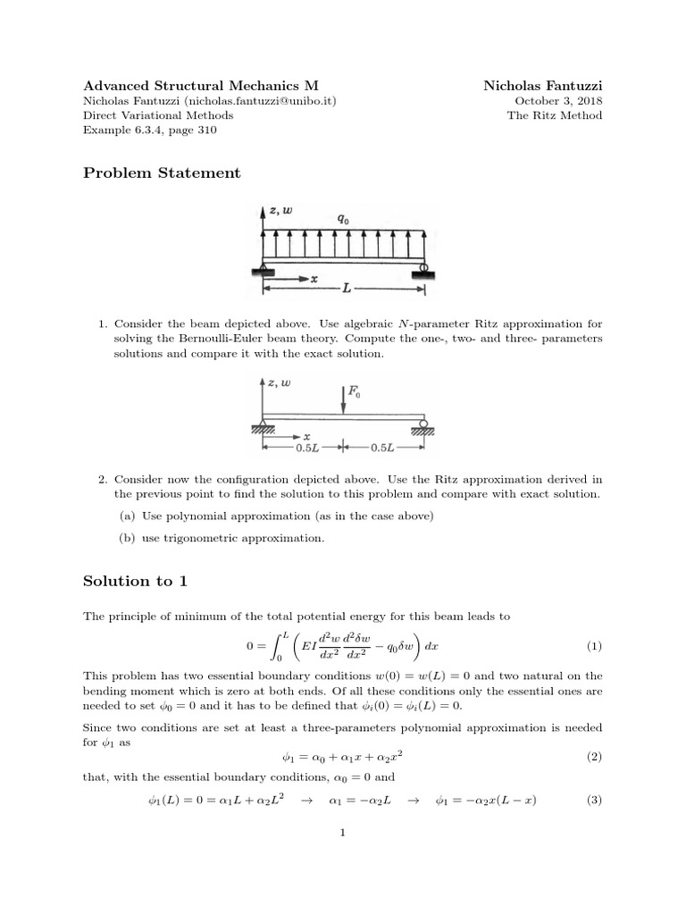 Problem Statement: Advanced Structural Mechanics M Nicholas Fantuzzi ...