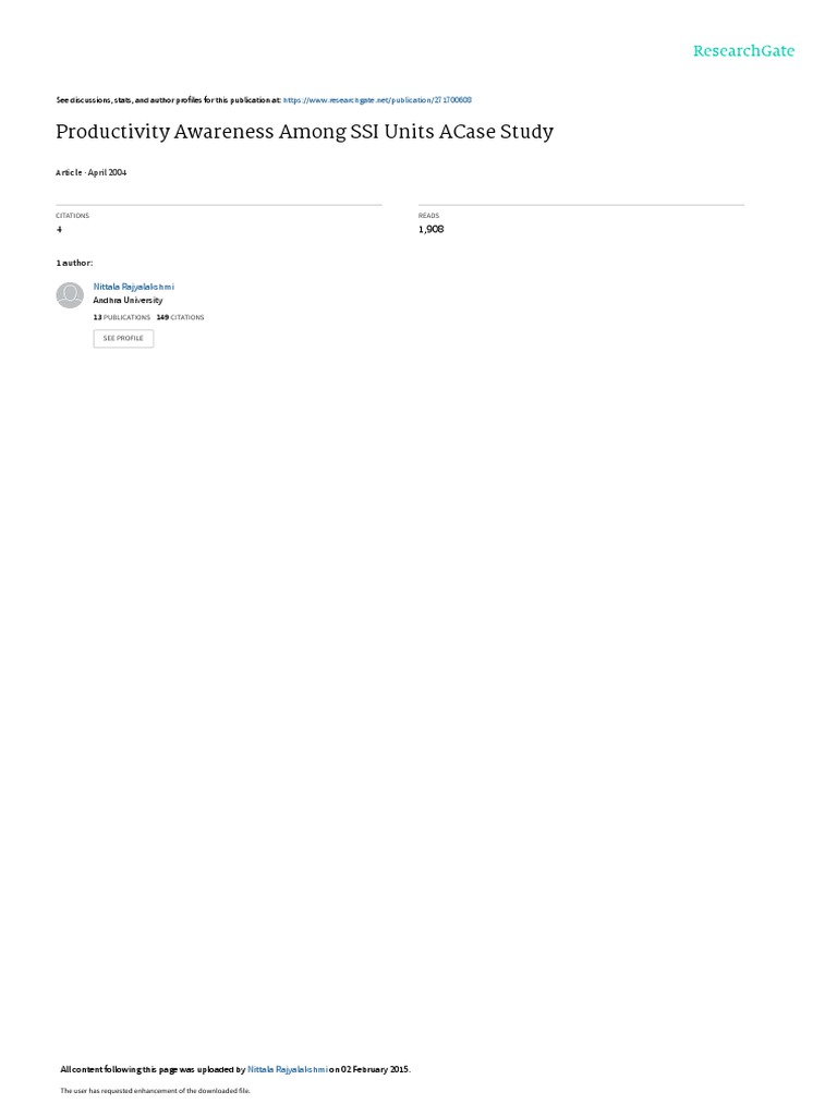 Productivity Awareness Among Ss I Units A Case Study | PDF | Economies ...