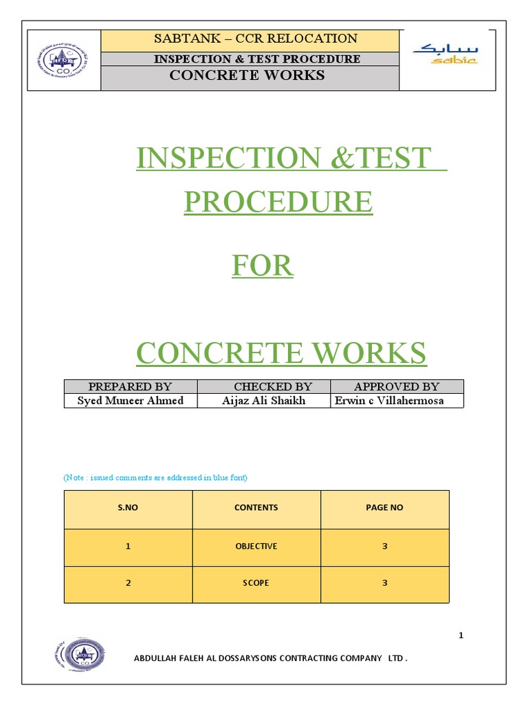 Inspection and Test Procedure - Concrte Works | PDF | Concrete