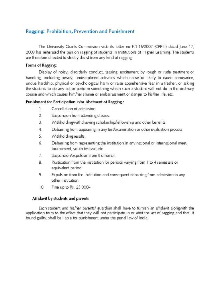 Ragging Prohibition, Prevention and Punishment | Descargar gratis PDF ...