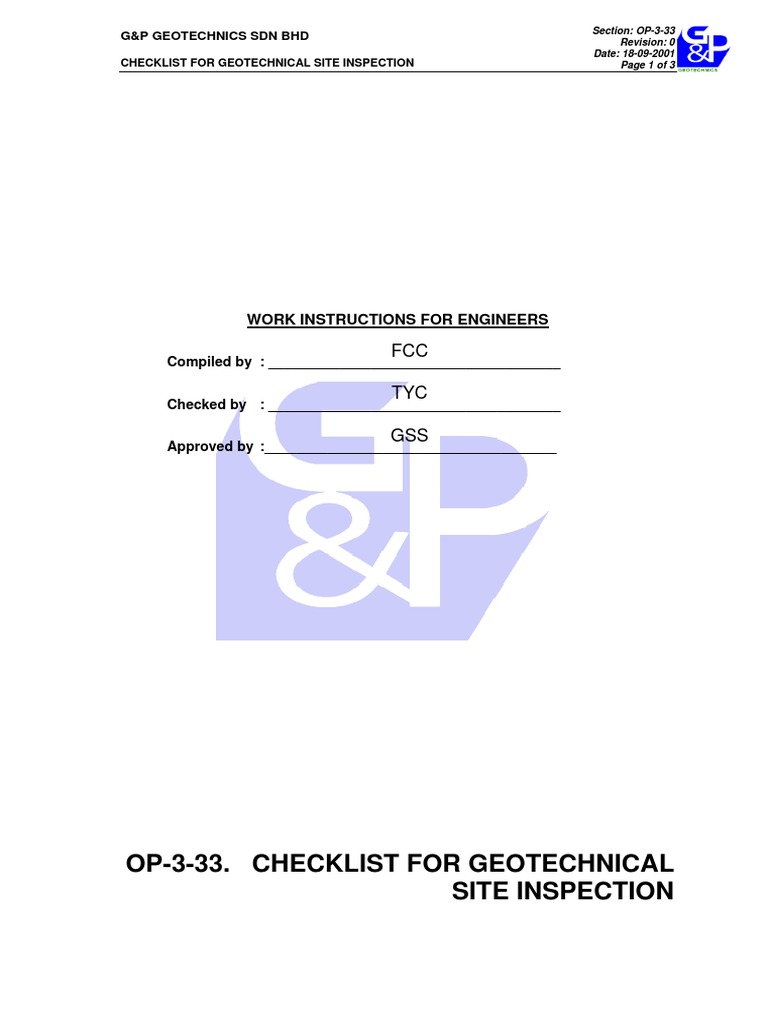 Checklist For Geotech Site Visit | PDF | Geotechnical Engineering