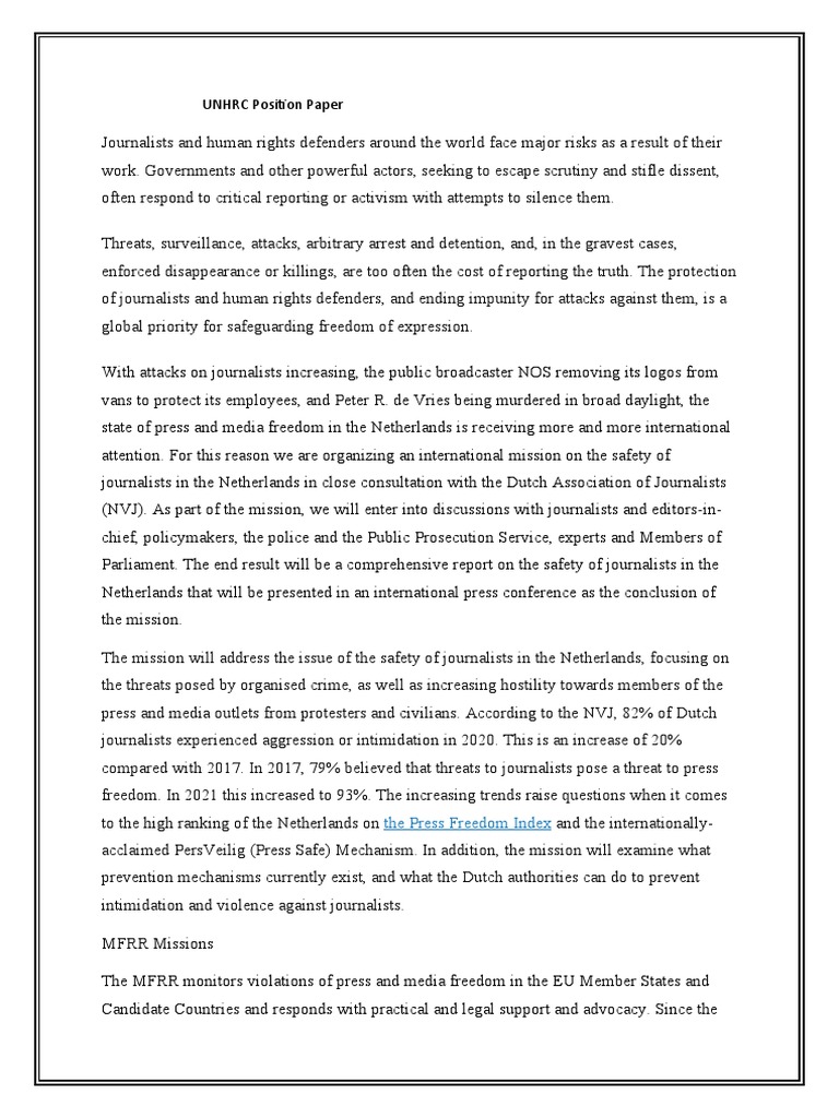 UNHRC Position Paper: The Press Freedom Index | PDF | Government ...