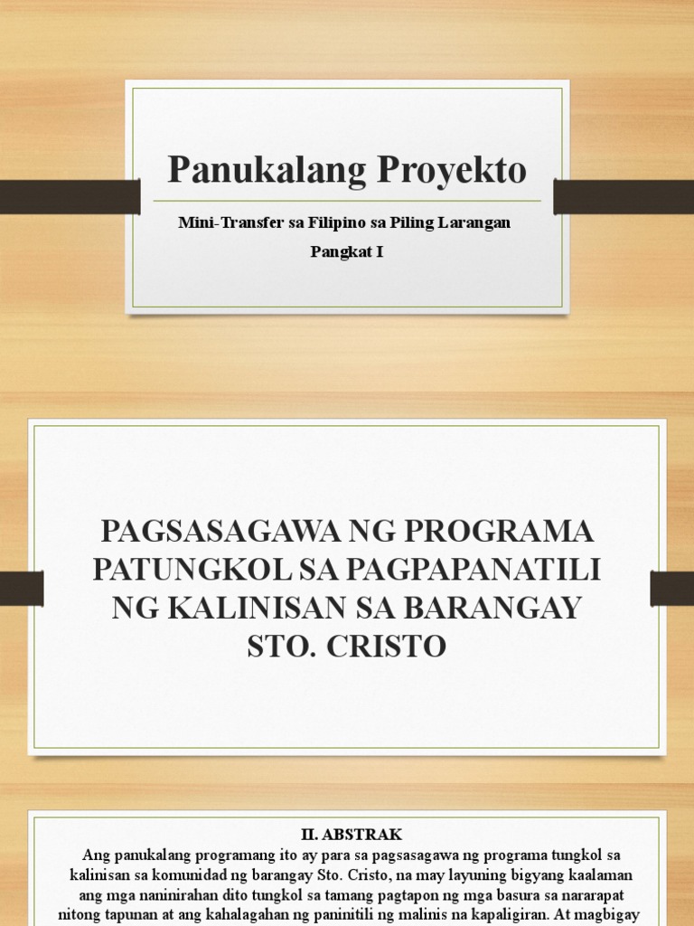 Mini Task Sa Filipino Sa Piling Larangan Panukalang Proyekto Pangkat I | PDF