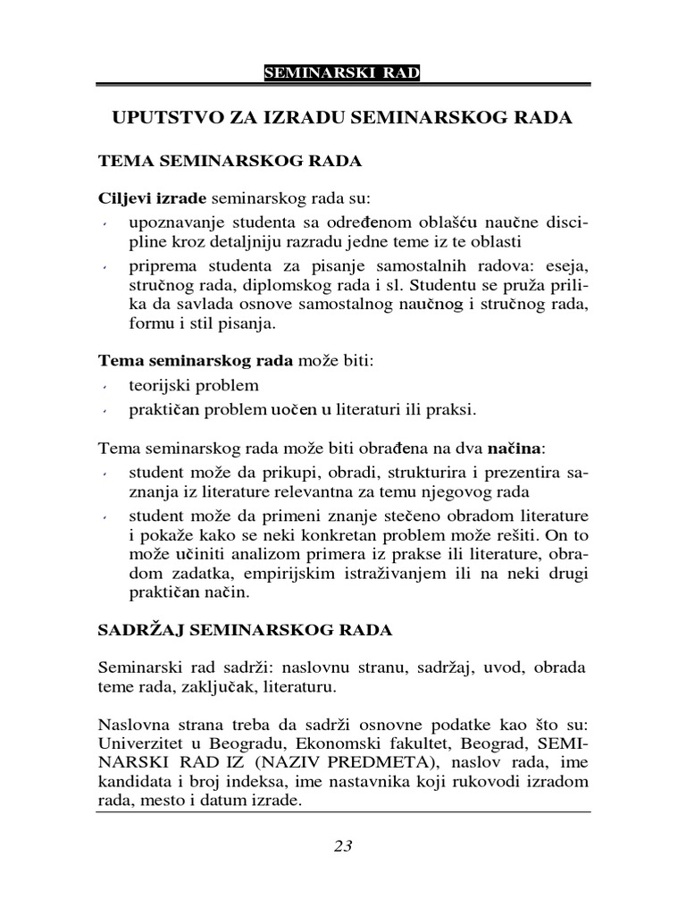 Binder1 Uputstva Za Izradu Seminarski Rad | PDF