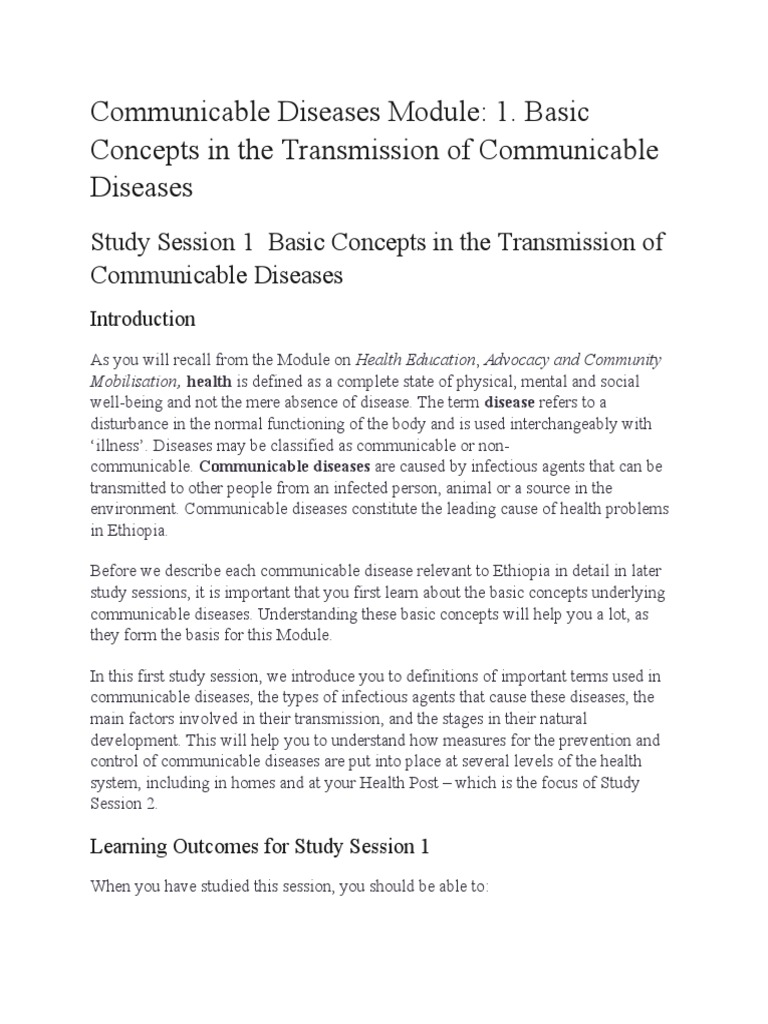 Communicable Diseases Module: 1. Basic Concepts in The Transmission of ...