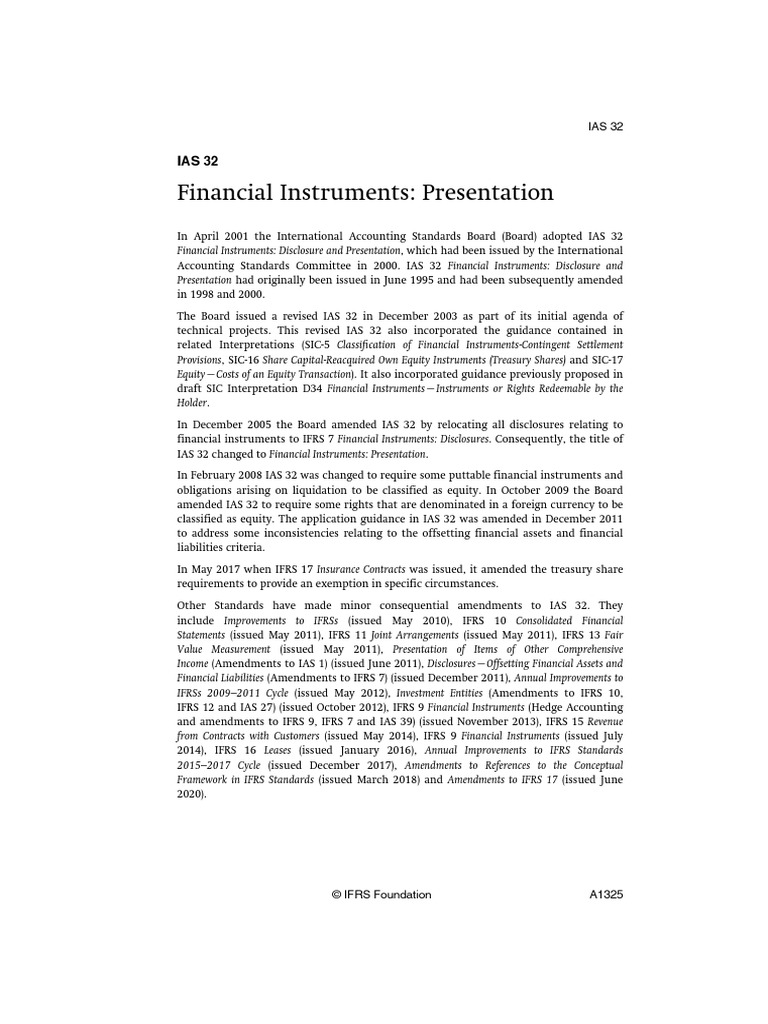 Ias 32 Financial Instruments Presentation | PDF | International Financial Reporting Standards ...