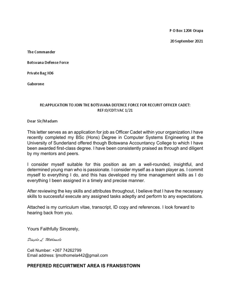 BDF Application Letter | PDF