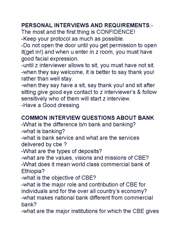 Common Bank Interview Questions | PDF | Loans | Banks